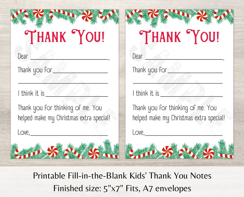 Printable Christmas Thank You Cards for Kids, Fill in the Blanks, DIY ...