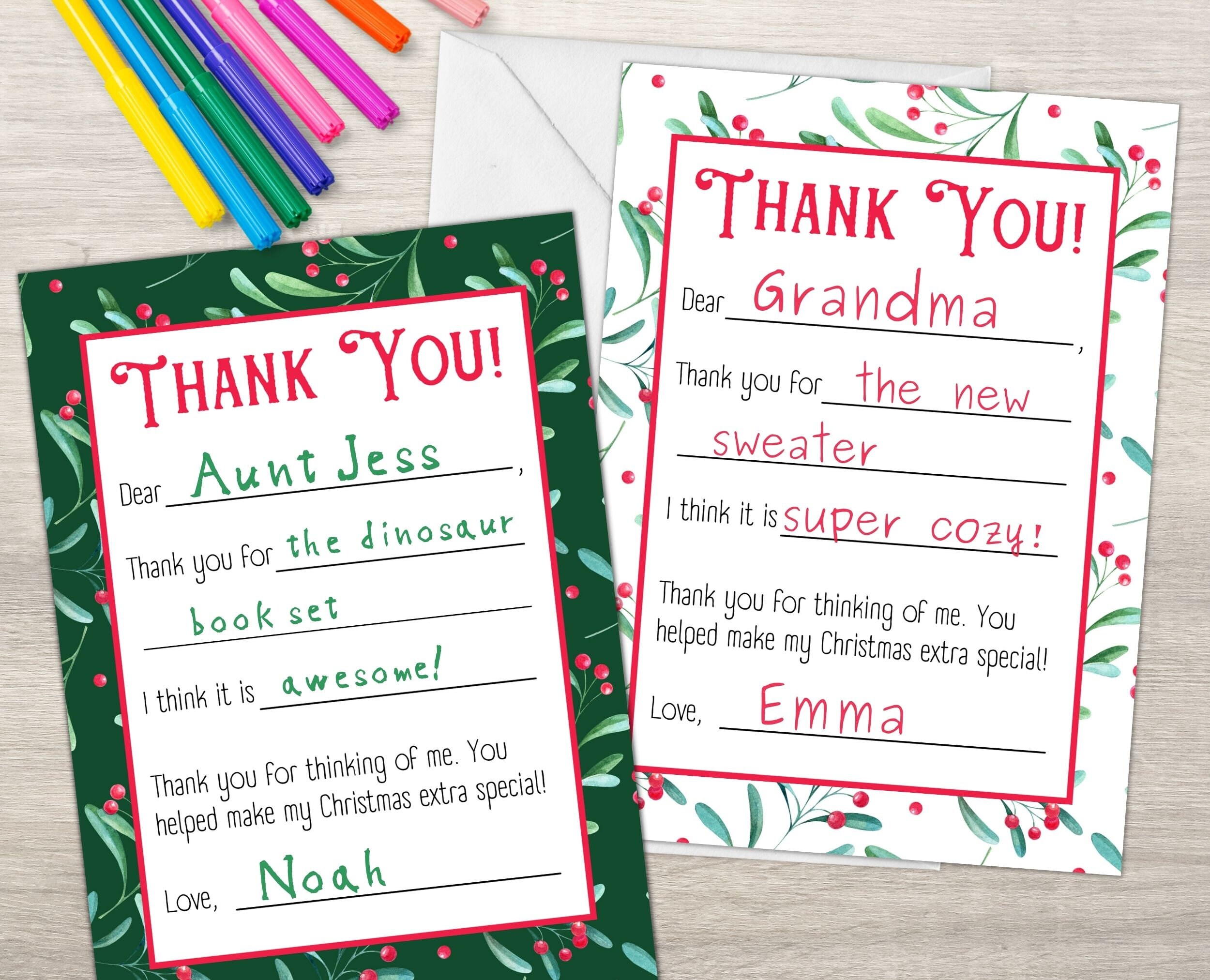 Printable Christmas Thank You Cards for Kids Fill in the - Etsy