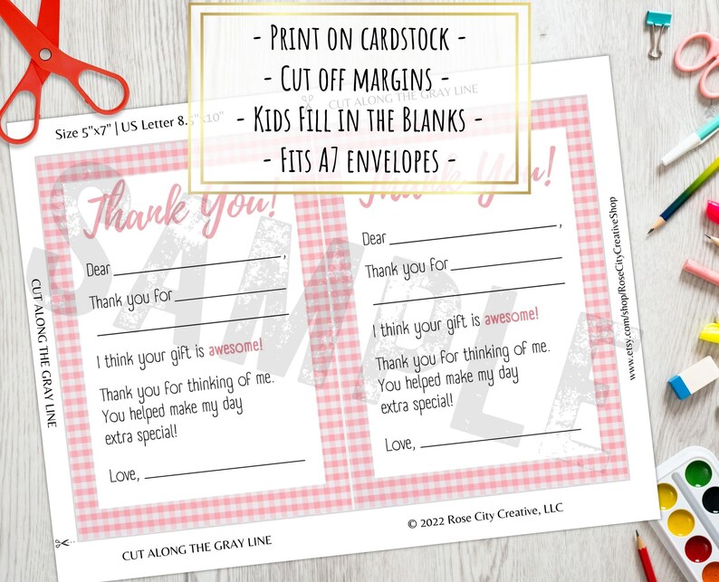 Tarjetas de agradecimiento imprimibles para niños completar - Etsy México