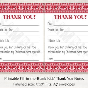 Printable Christmas Thank You Card for Kids, Fair Isle, Fill in the ...