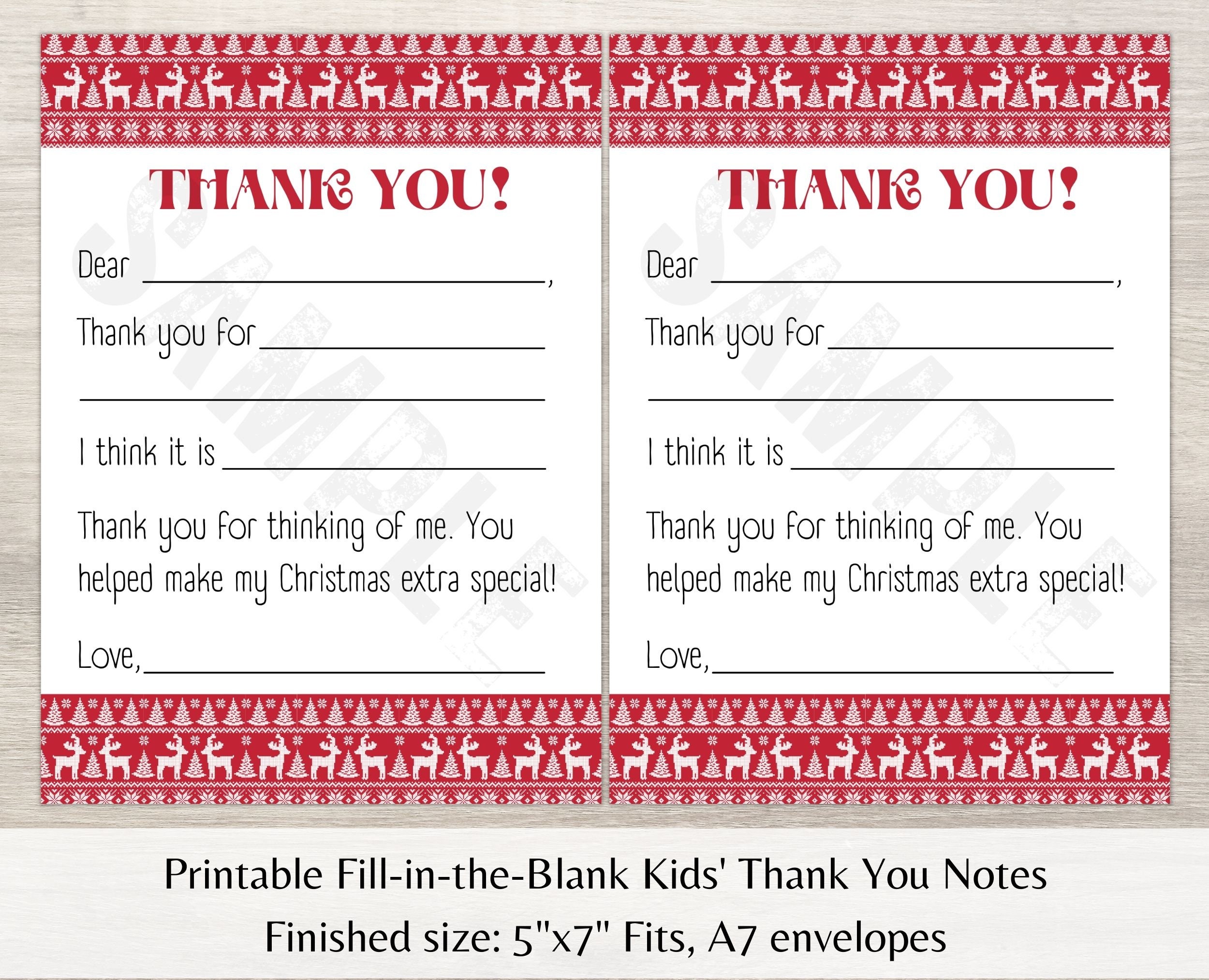 Printable Christmas Thank You Card for Kids Fair Isle Fill - Etsy