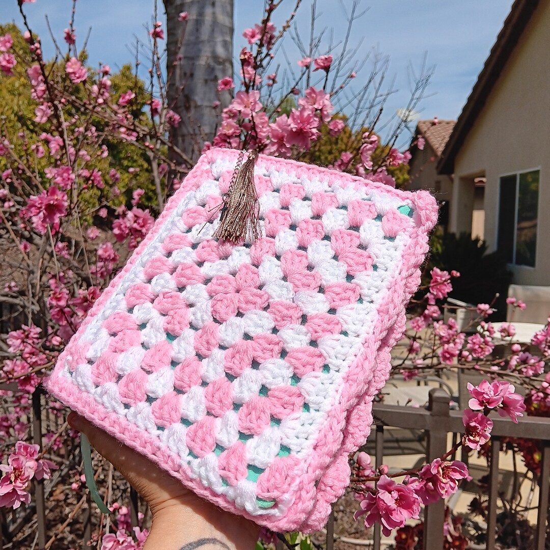 Crochet Bible Cover Gift for Her Pink Granny Square Book Cover for ...