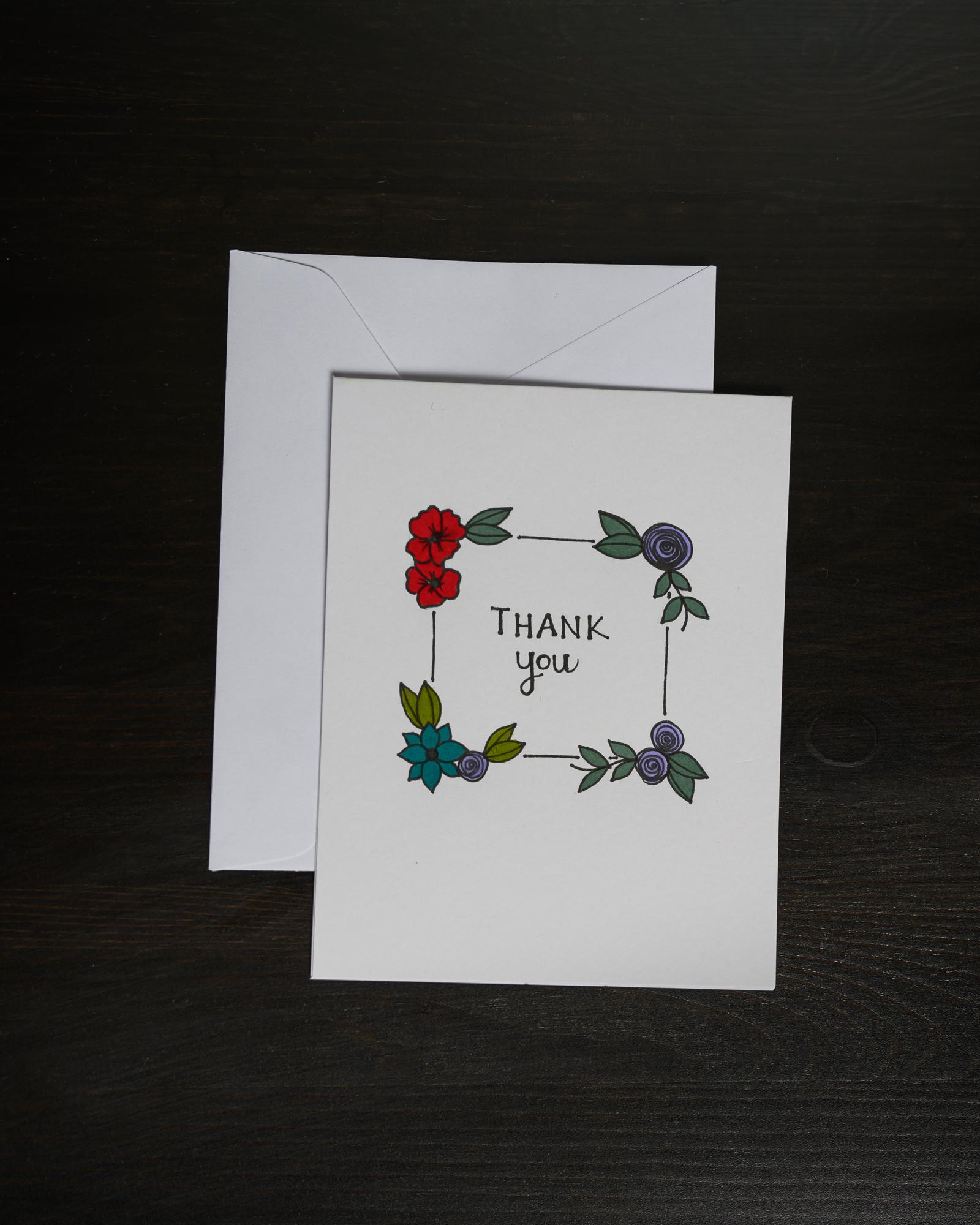 Flowers & Frame Thank You Card - Etsy