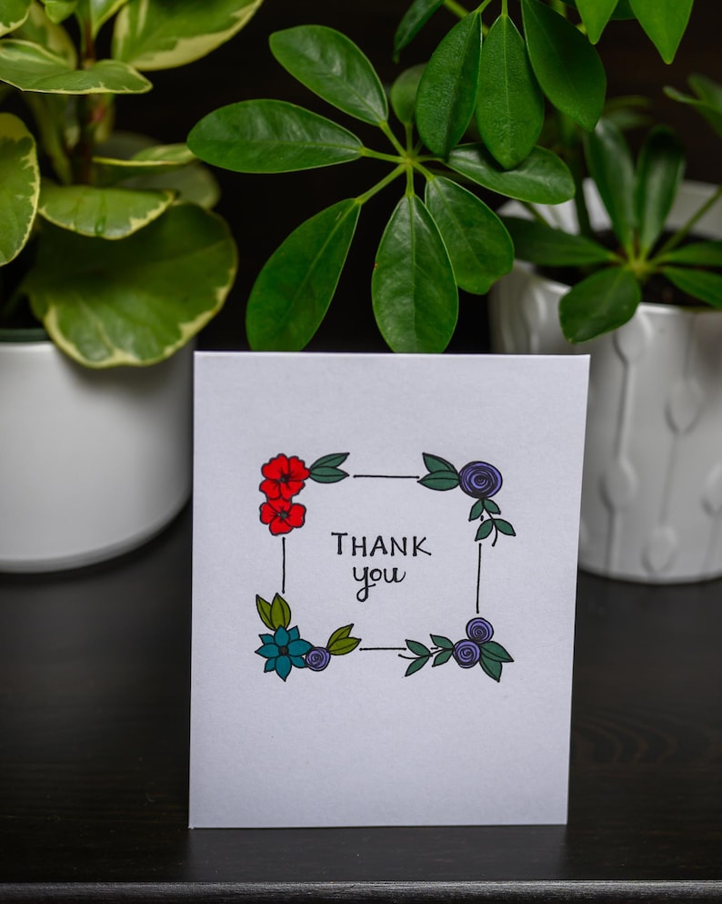 Flowers & Frame Thank You Card - Etsy