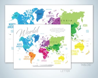 Continents and Oceans Unit Study, World Map Digital Download ...