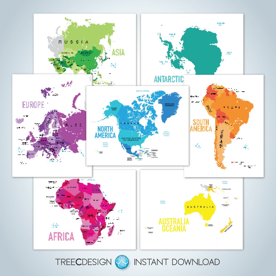 Continents and Countries Map of the World - Digital Download - Etsy