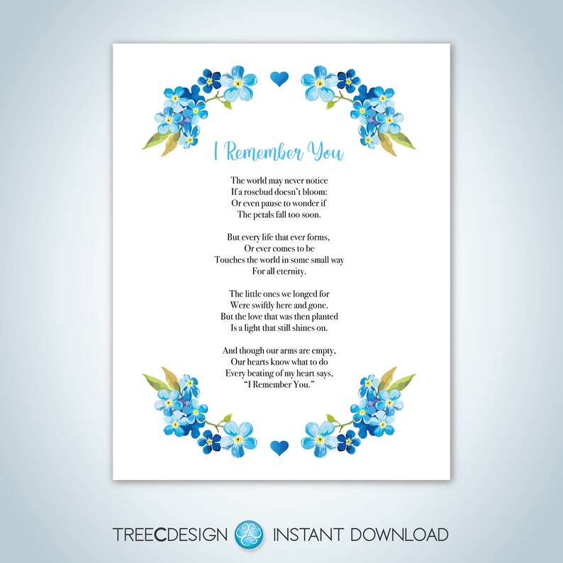I Remember You – Wall Art - Poem to Remember Life of a Baby or Child ...