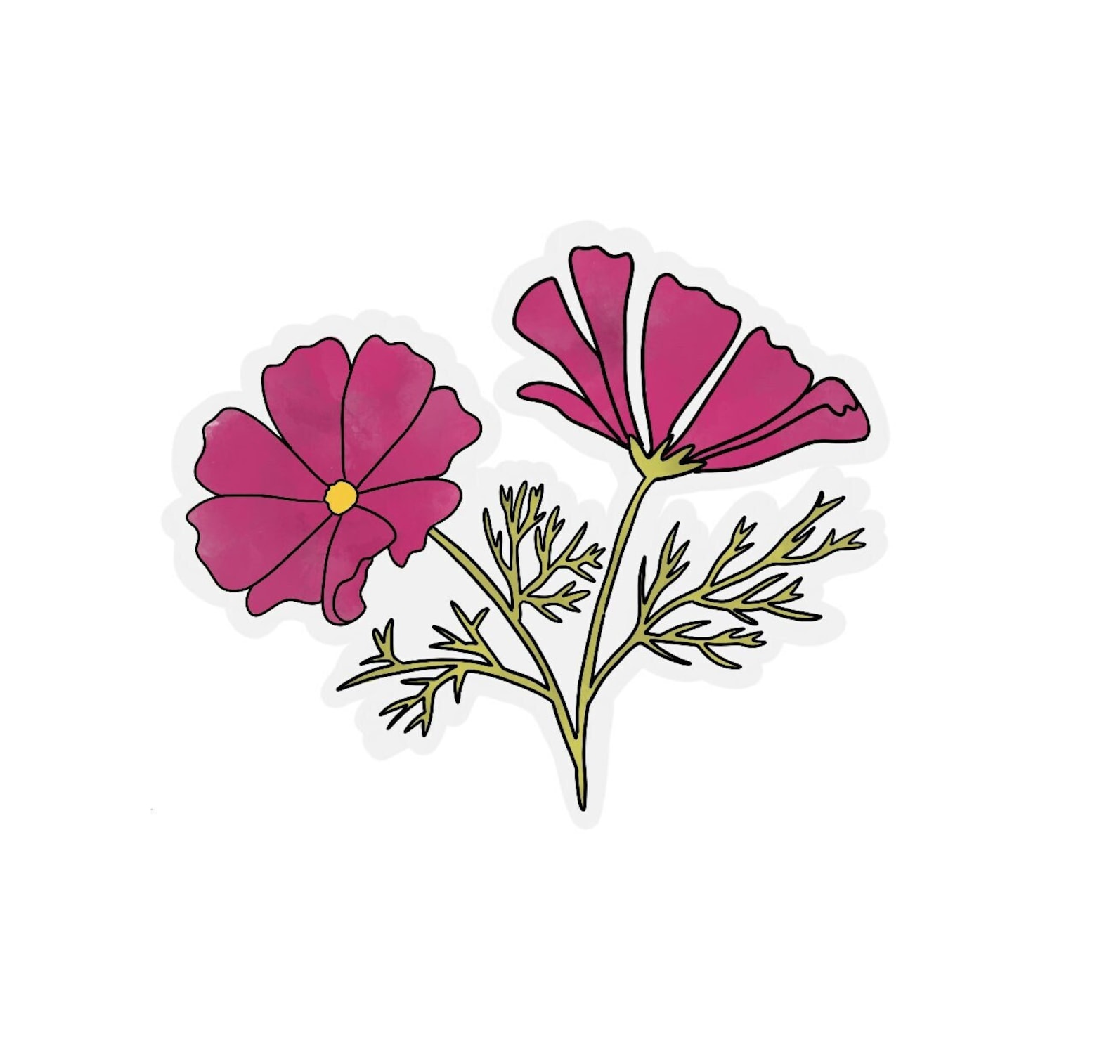 Cosmos Transparent Sticker | Clear Flower Sticker | Waterproof Water ...