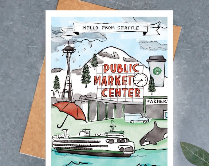 Hello From Seattle Greeting Card, Seattle Washington Card, Greetings ...