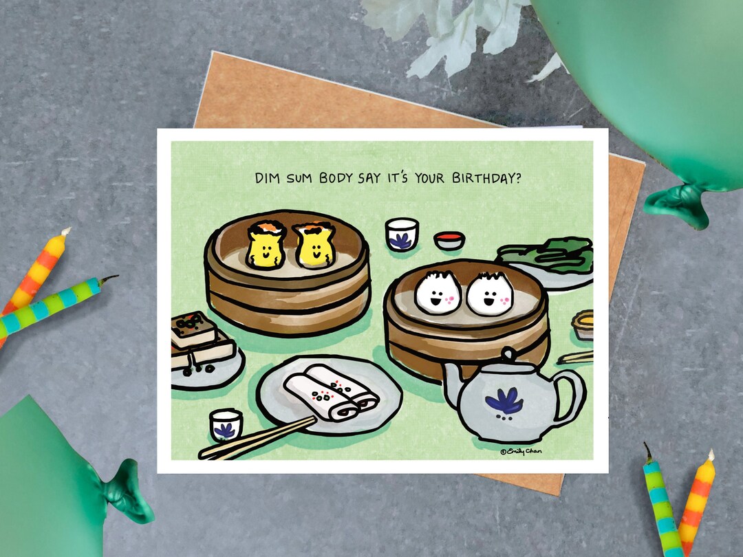 Dim Sum Birthday Card, Cute Birthday Card, Kawaii Stationery, Funny ...