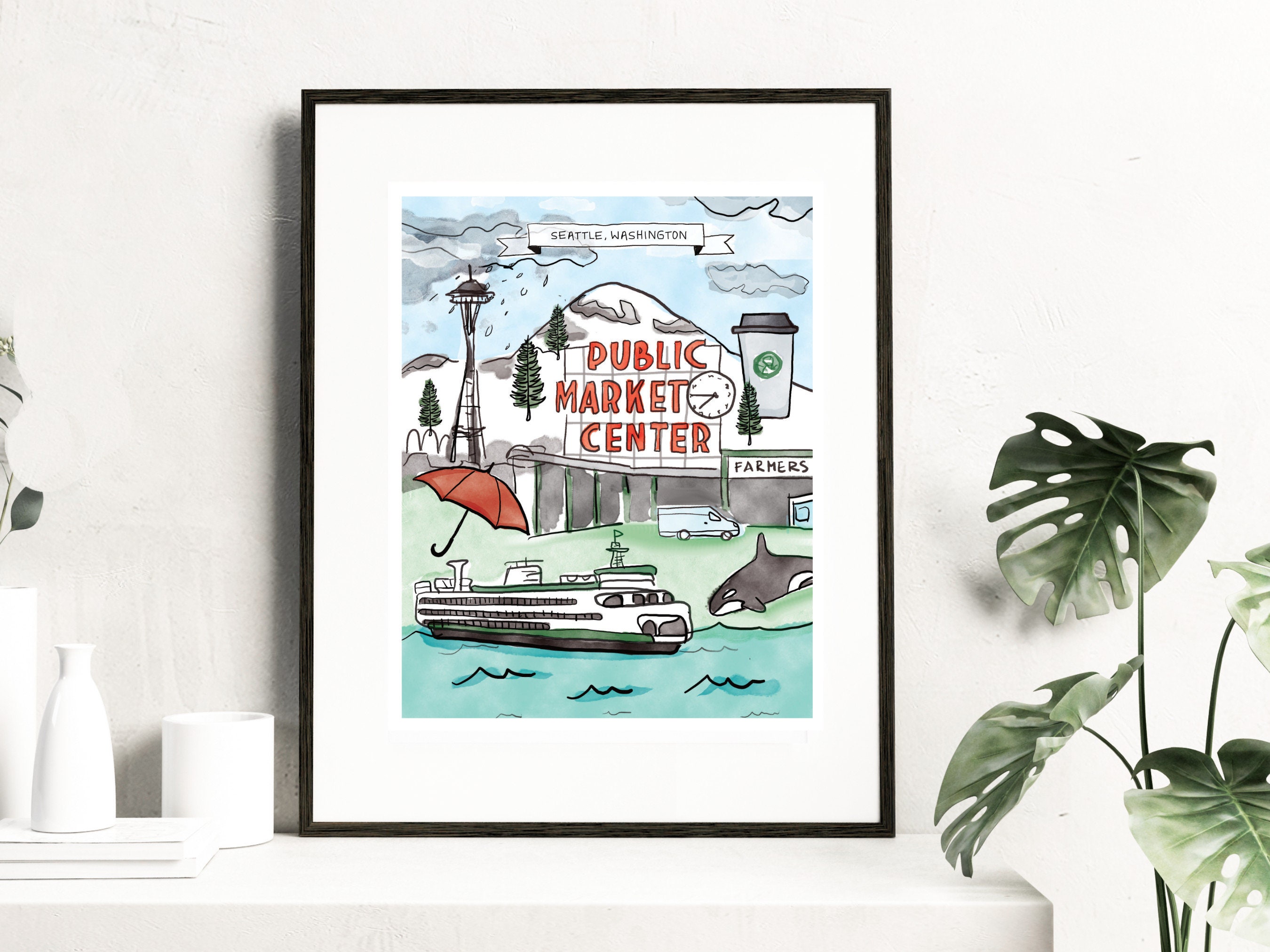 Seattle Watercolor Art Print, Seattle Washington Print, Greetings From ...