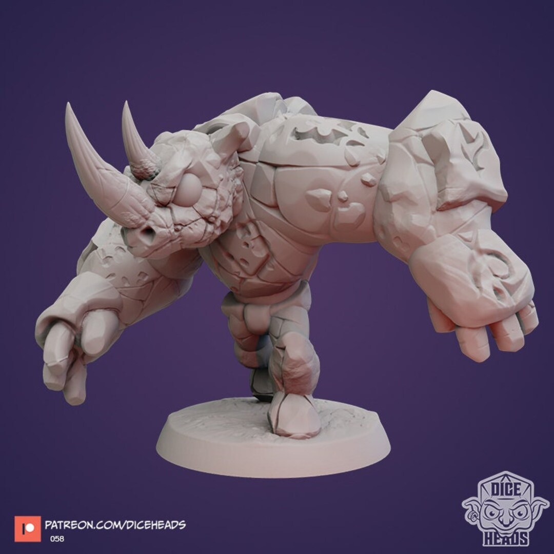 Rhino Stone Golem for Dnd 5e Pathfinder 4e 3e 2e Gloomhaven - Etsy ...