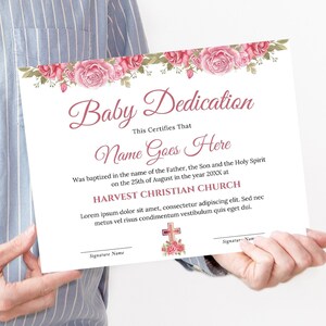 Editable Baby Dedication Certificate Template Pink Roses (digital ...