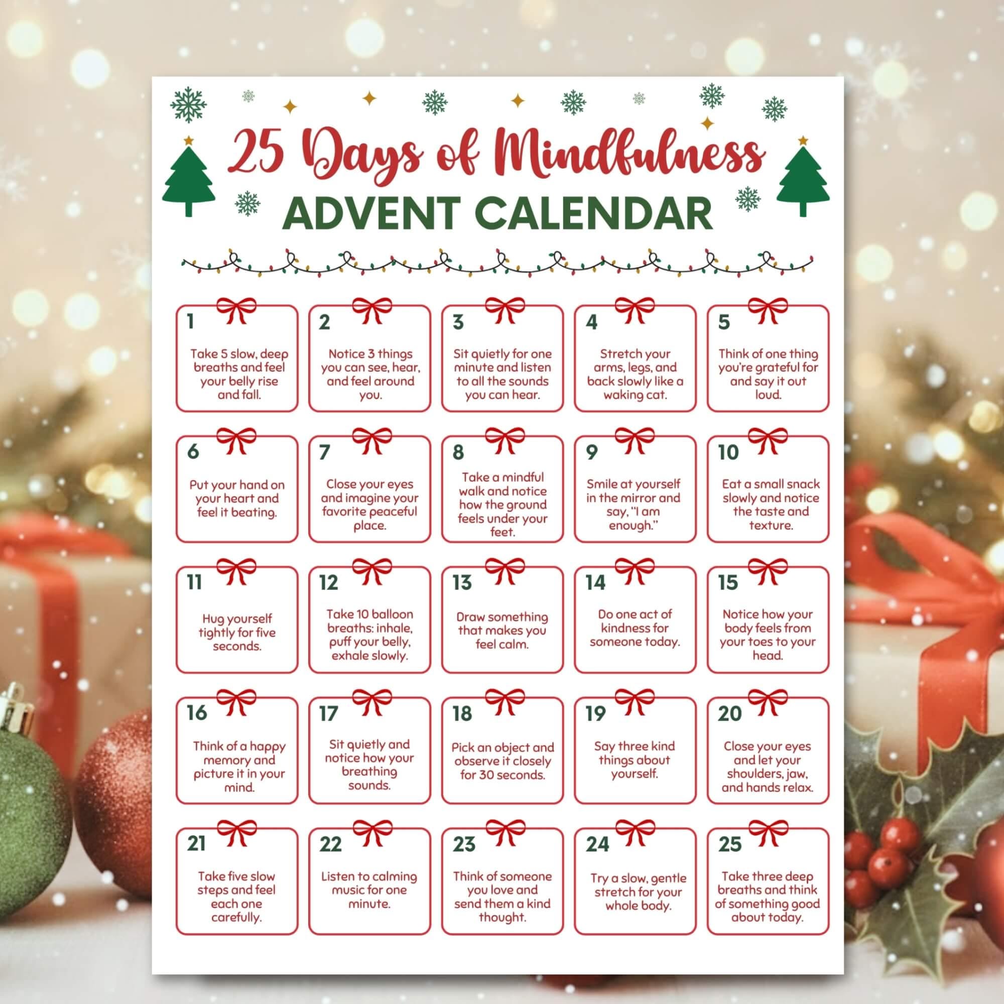 25 Days Mindful Christmas Advent Calendar: DIY Self‑care | Printable ...