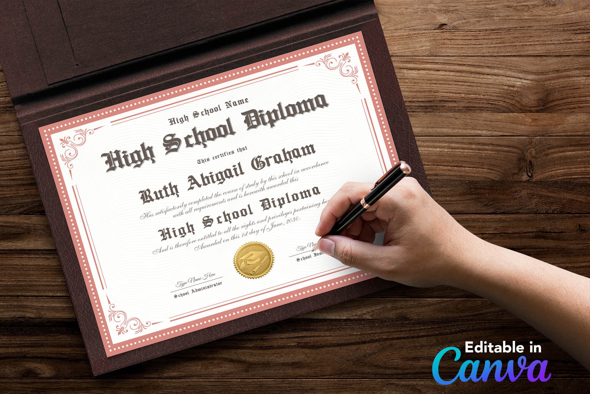 Editable Homeschool Diploma Template, Ged Highschool Custom Diploma ...