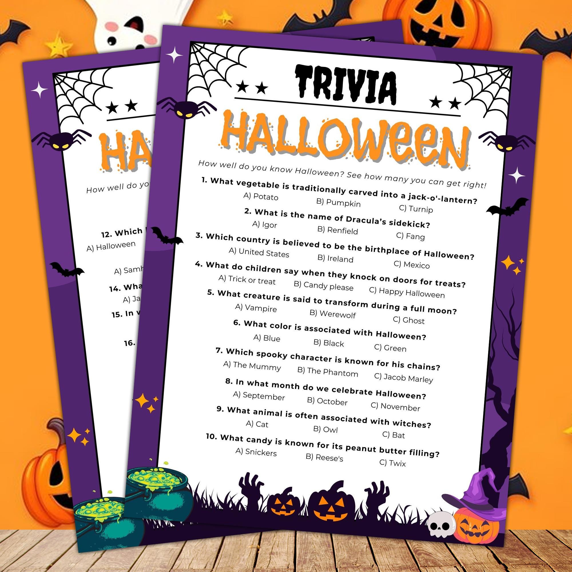 Halloween Trivia Game, Printable Party Activity (instant Download) - Etsy