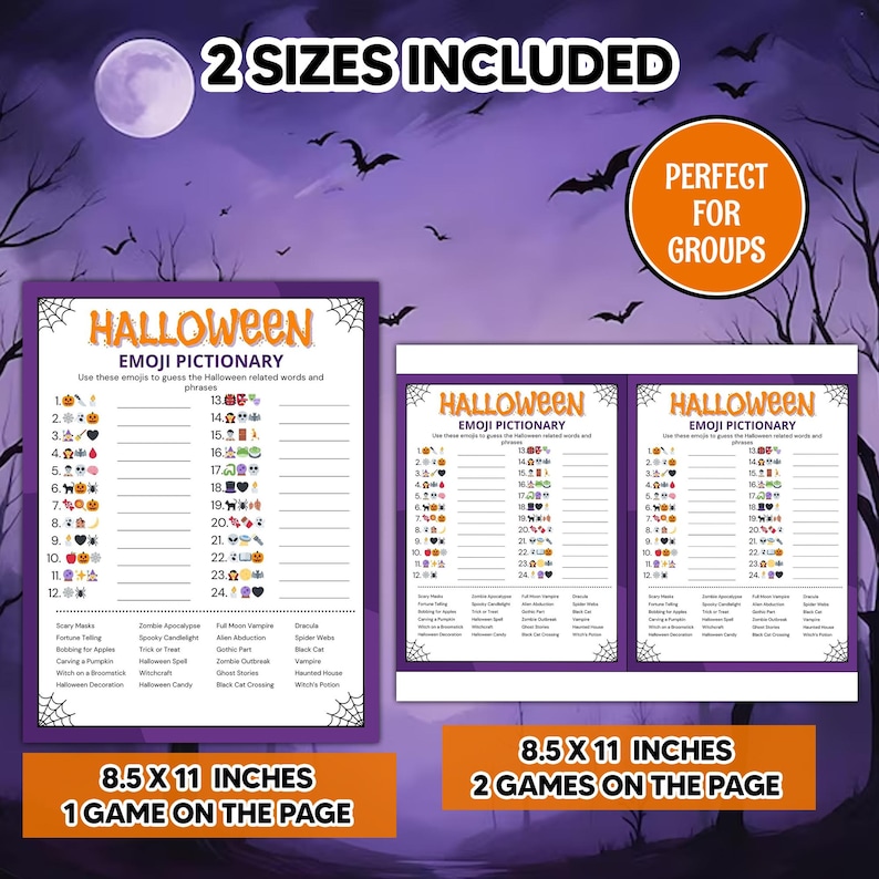 Emoji Halloween Pictionary Game, Printable Party Game (digital Download ...