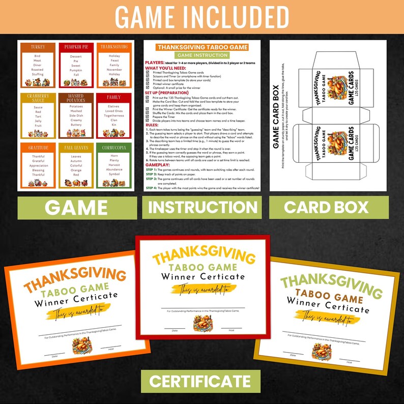 Thanksgiving Taboo Game, Printable Fall Activity, Thanksgiving Party ...