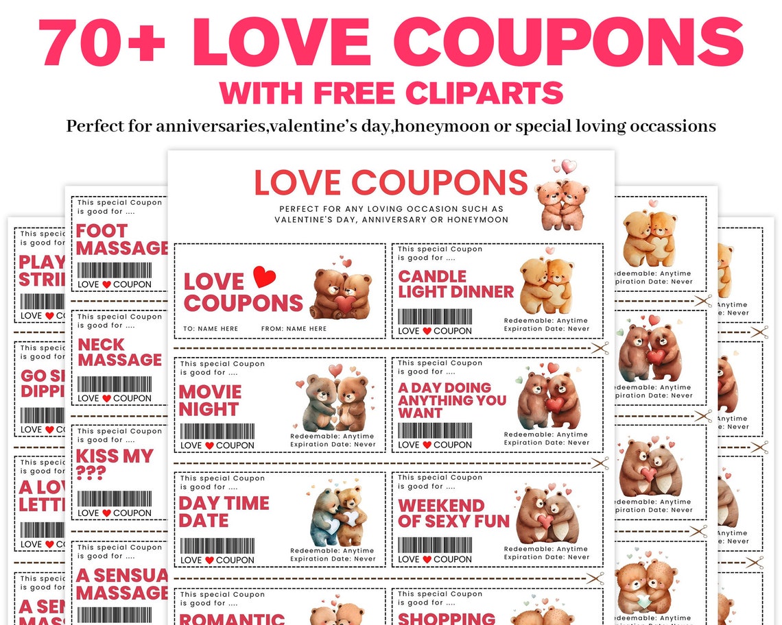 Love Coupons Book Printable Fun Love Coupons Template Editable Naughty ...