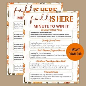 Fall Minute to Win It Games, Thanksgiving Autumn Party (printable) - Etsy
