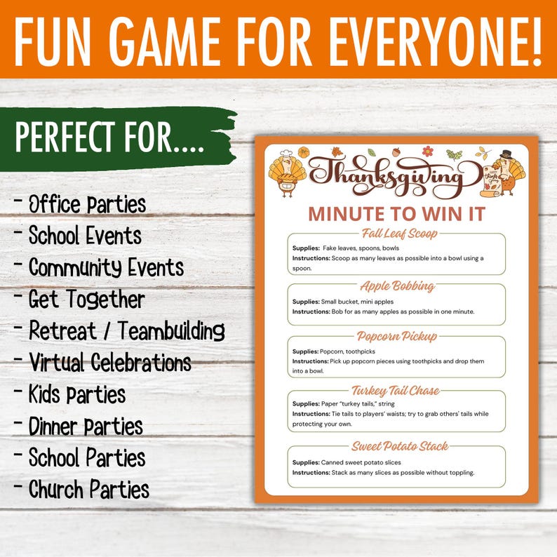 Thanksgiving Minute to Win It Games, Printable Thanksgiving Party Game ...
