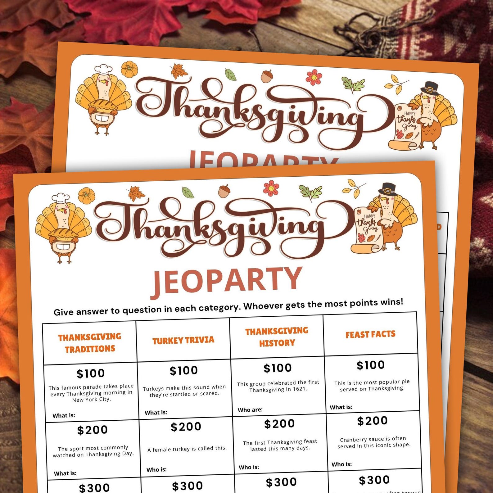 Thanksgiving Game Jeopardy, Printable Thanksgiving Trivia Game ...