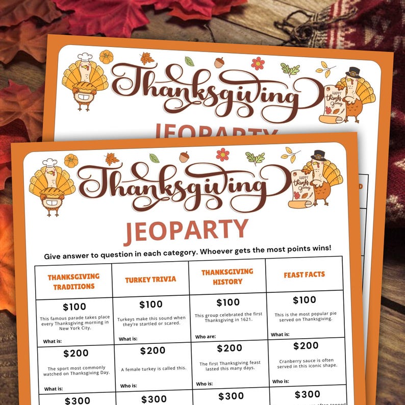 Thanksgiving Game Jeopardy, Printable Thanksgiving Trivia Game ...