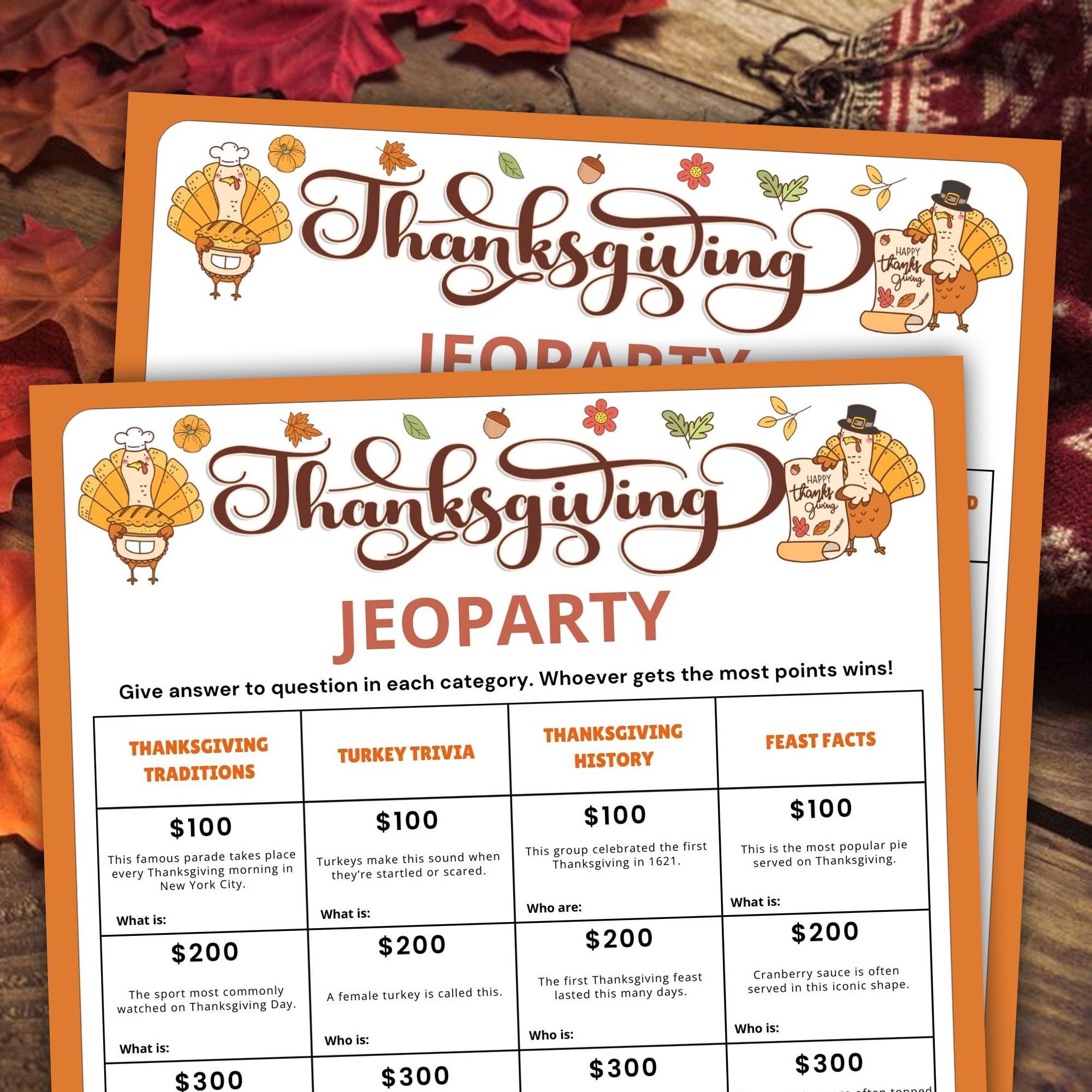 Thanksgiving Game Jeopardy, Printable Thanksgiving Trivia Game ...
