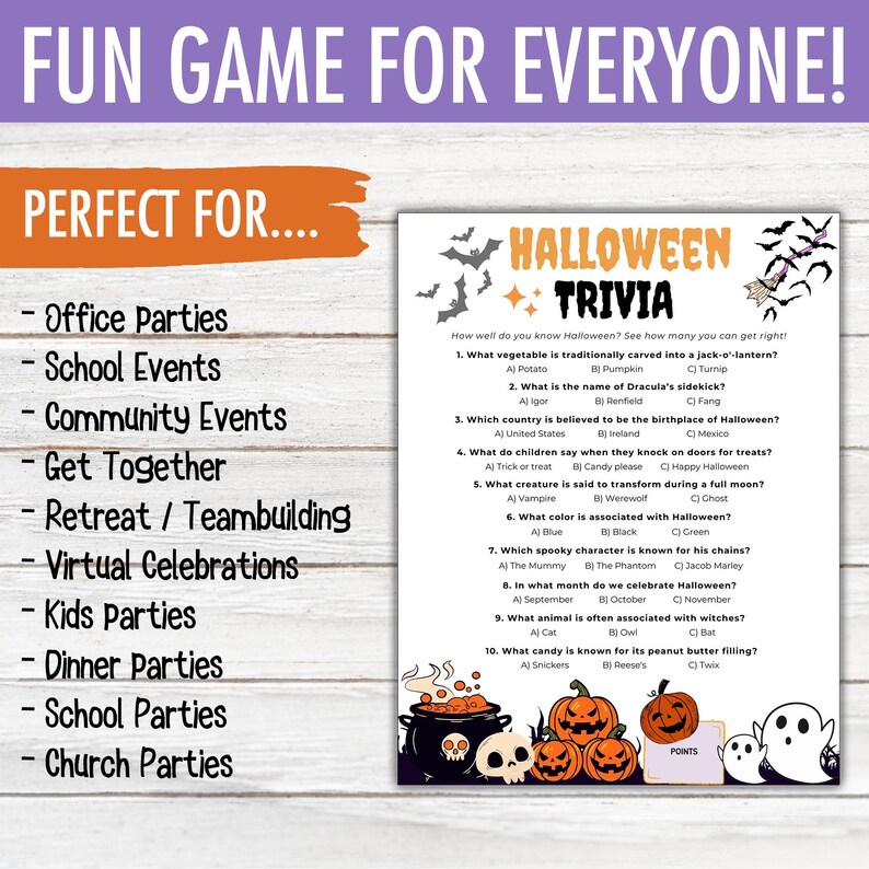Halloween Trivia Game, Printable Party Quiz (digital Download) - Etsy