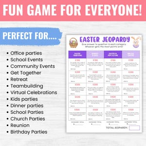 Easter Trivia Game, Easter Jeopardy, Easter Seniors Game, Easter School ...