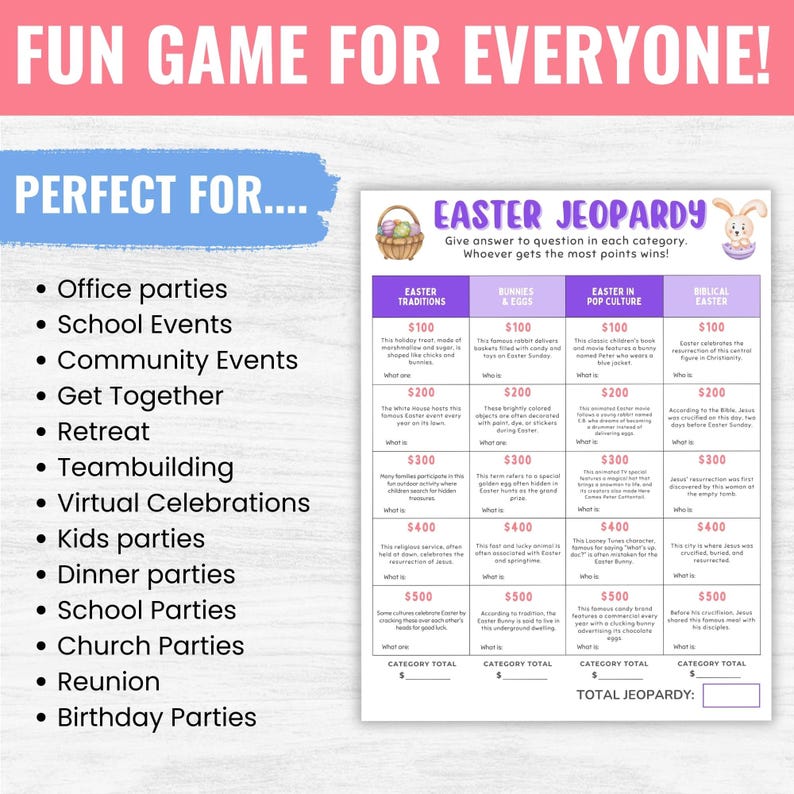 Printable Easter Jeopardy Game, Family Trivia (digital Download) - Etsy