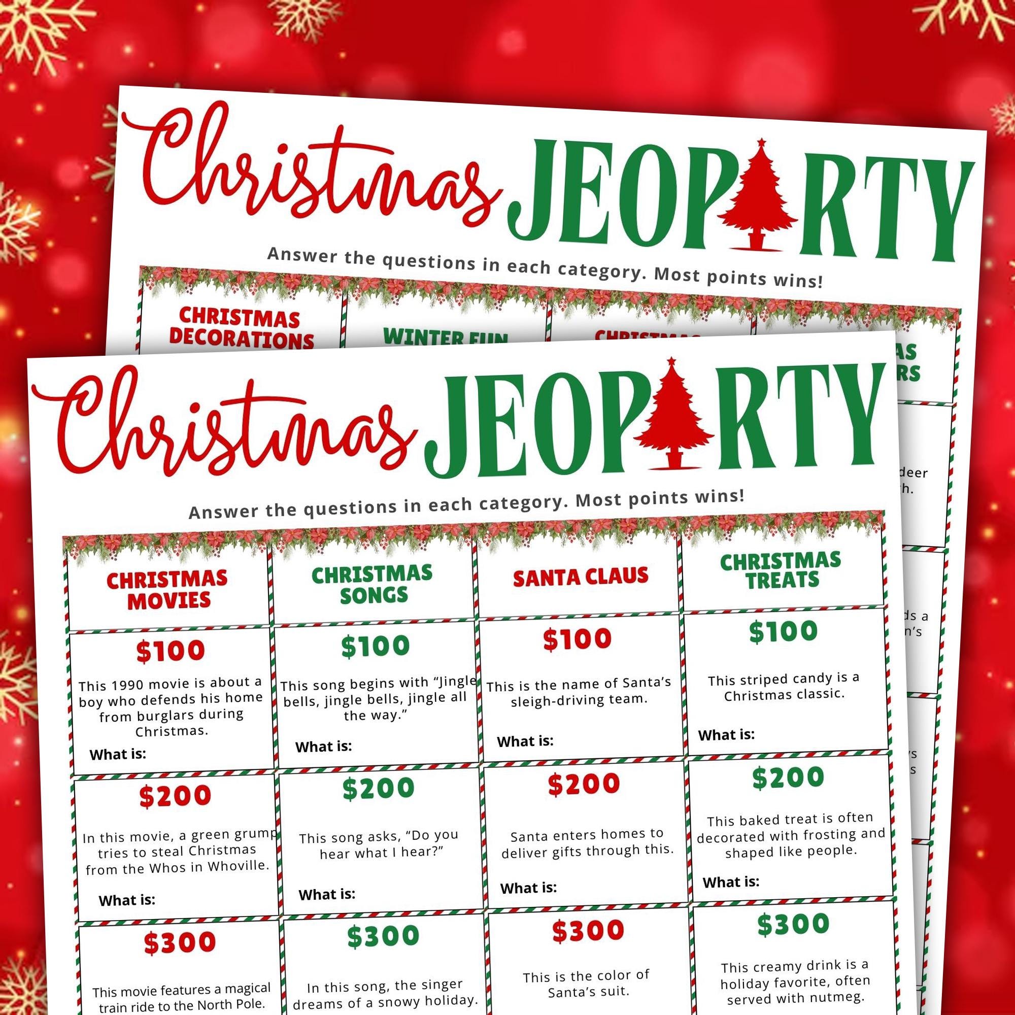 Christmas Jeopardy Game, Holiday Trivia, Family Party (digital Download ...