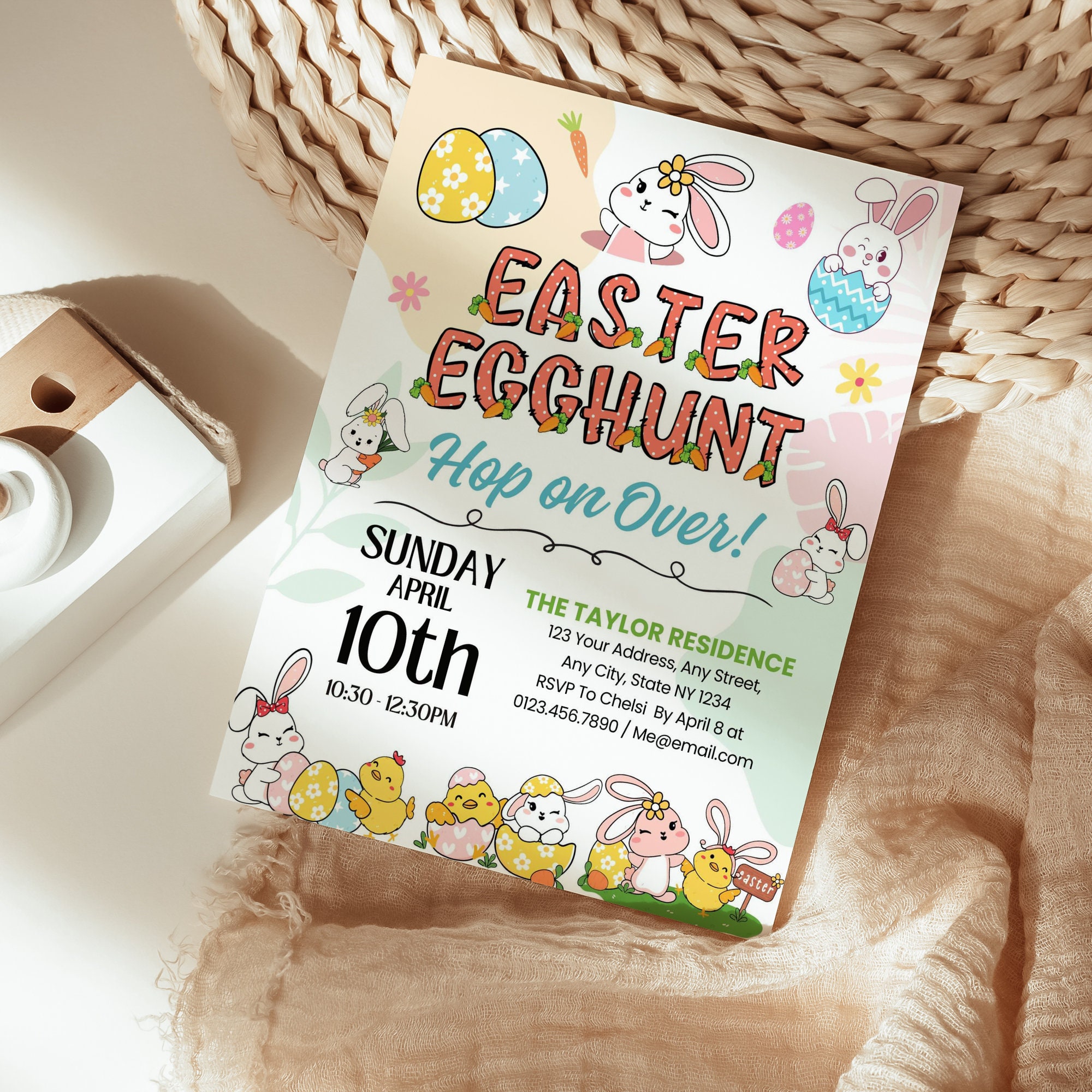 Editable Easter Egg Hunt Invitation Template Hop on Over Easter Bunny ...