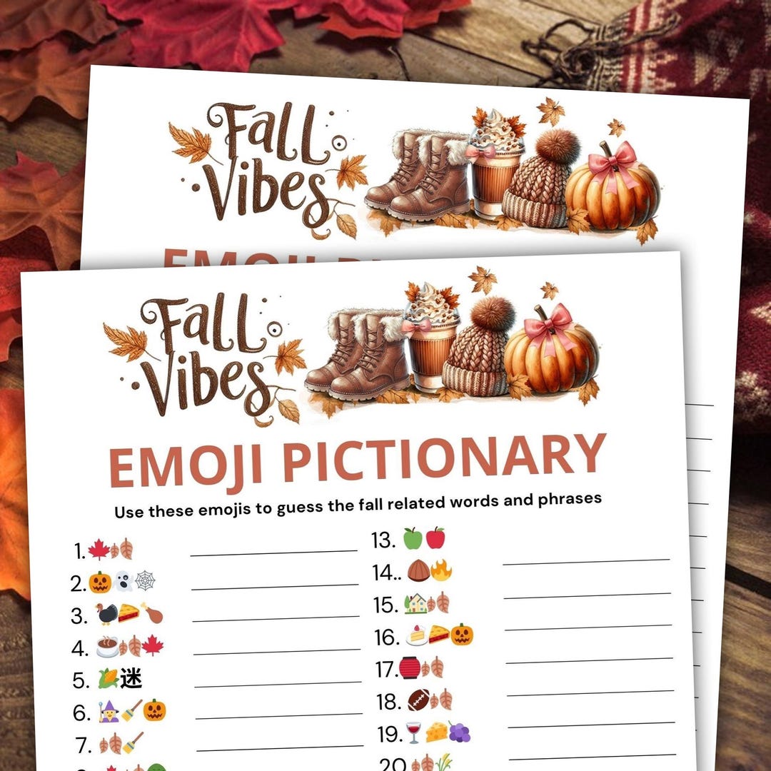 Fall Emoji Pictionary Game Printable Autumn Games Fall Time Activities ...