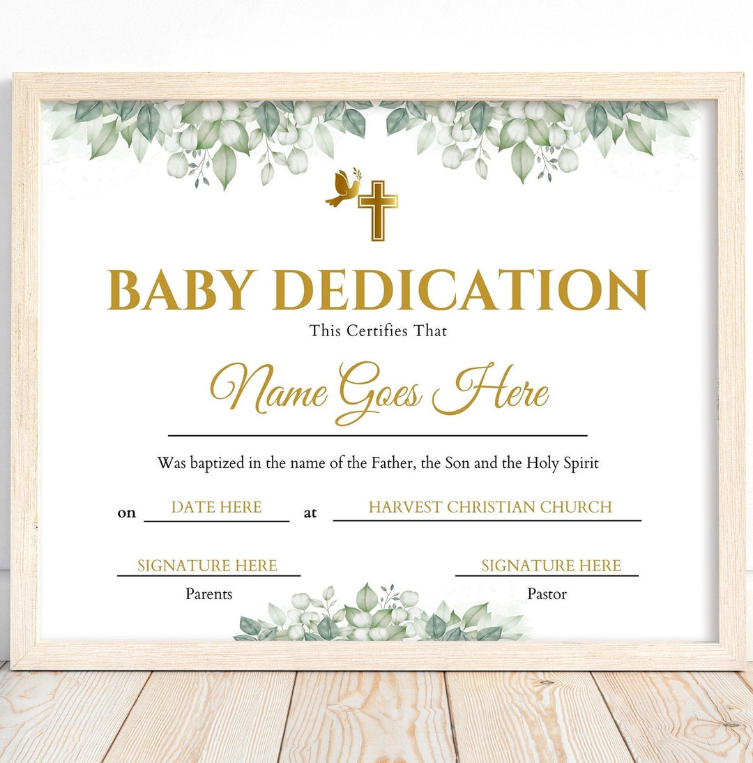 Editable Baby Dedication Certificate, Greenery Baptism Template ...