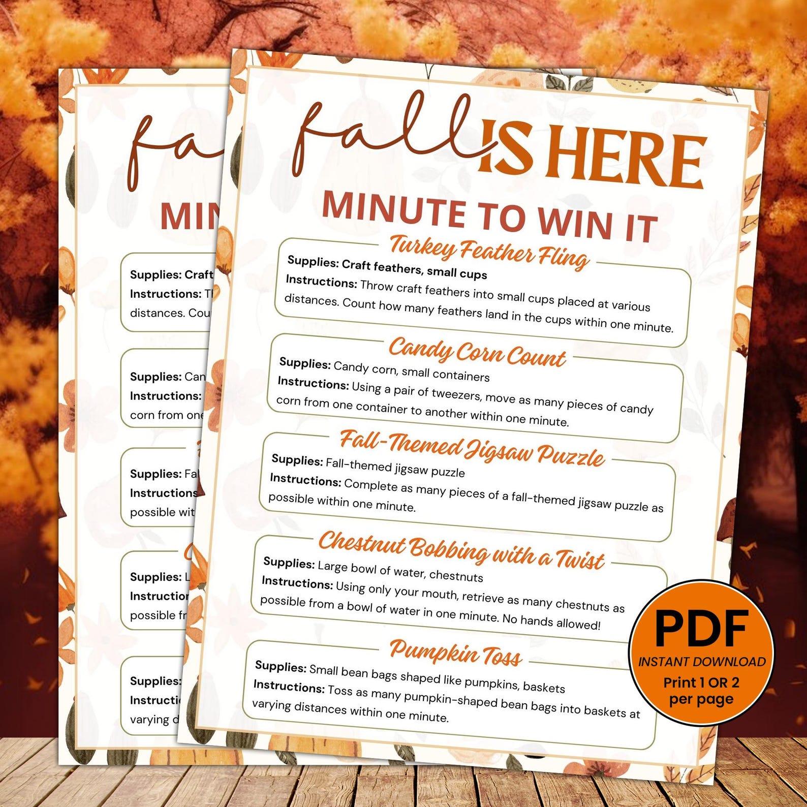 Fall Minute to Win It Games, Thanksgiving Autumn Party (printable) - Etsy