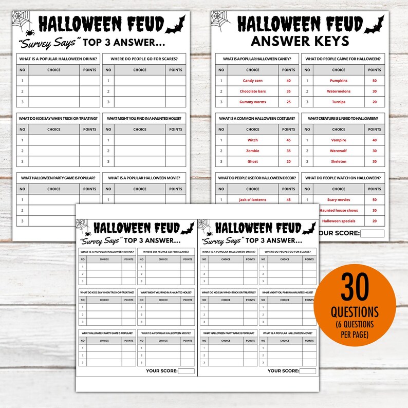 Halloween Friendly Feud Game, Printable Party Game (digital Download ...