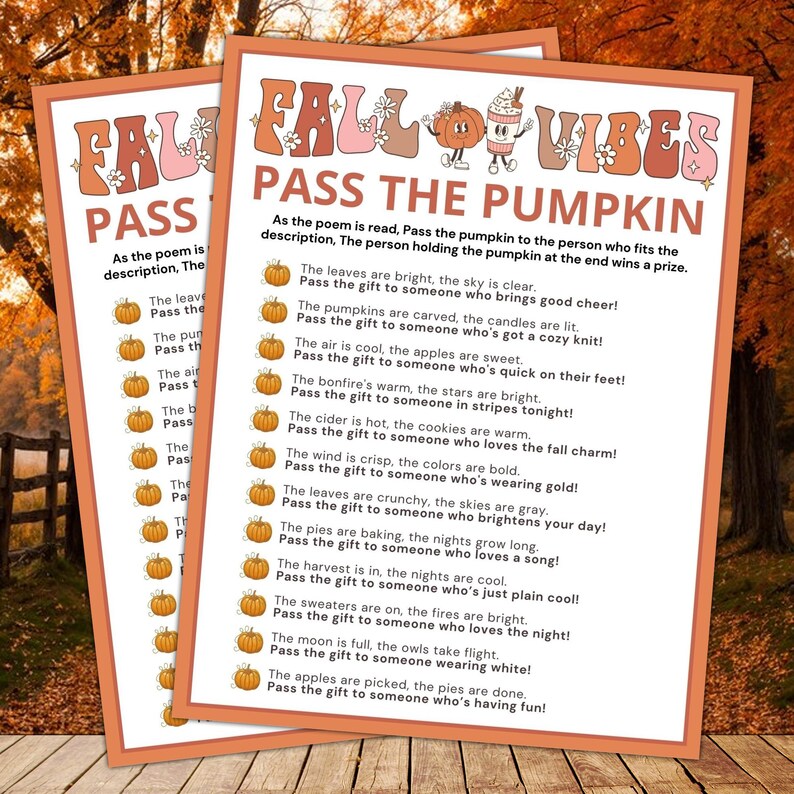 Pass the Pumpkin Fall Game | Printable Autumn Activity (PDF) - Etsy