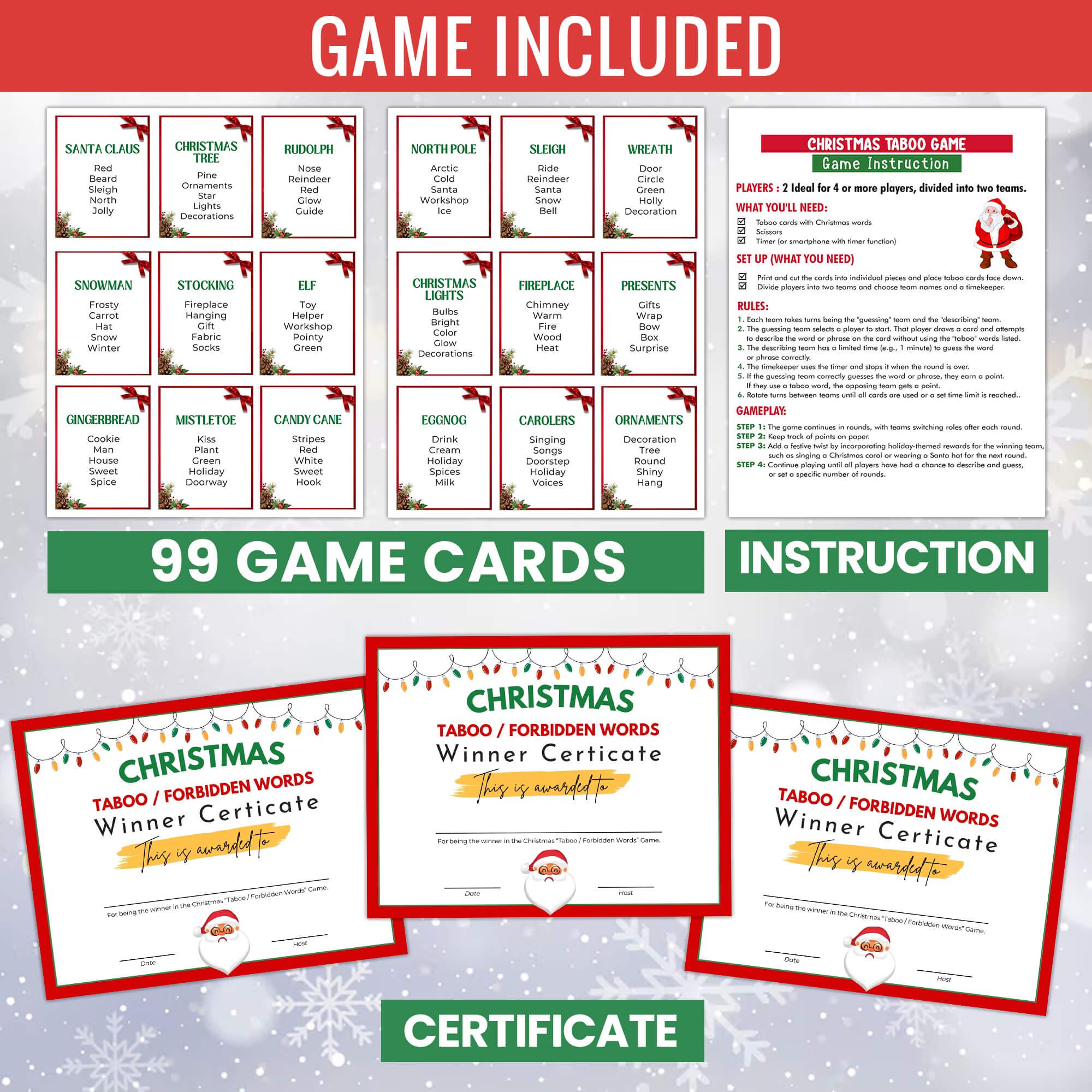 Christmas Taboo Game | Printable Christmas Games | Christmas Activity ...
