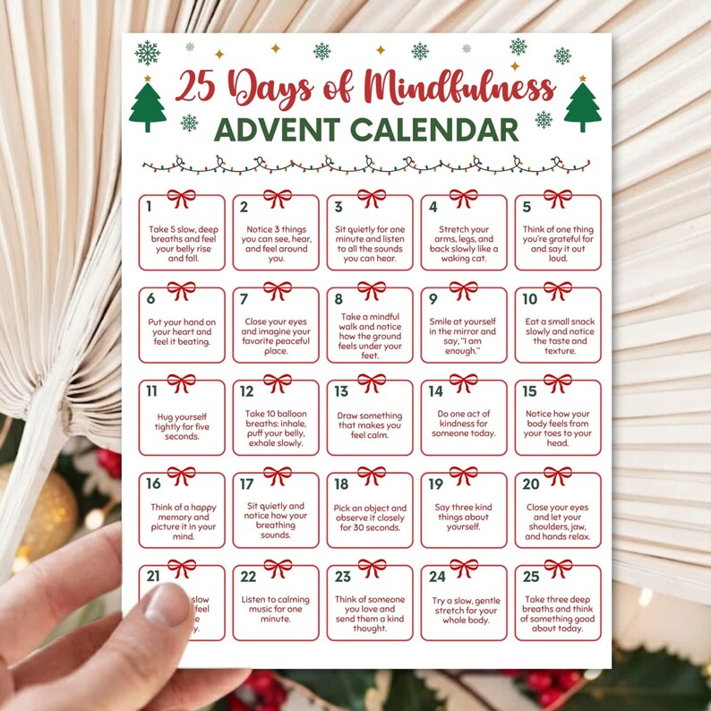 25 Days Mindful Christmas Advent Calendar: DIY Self‑care | Printable ...