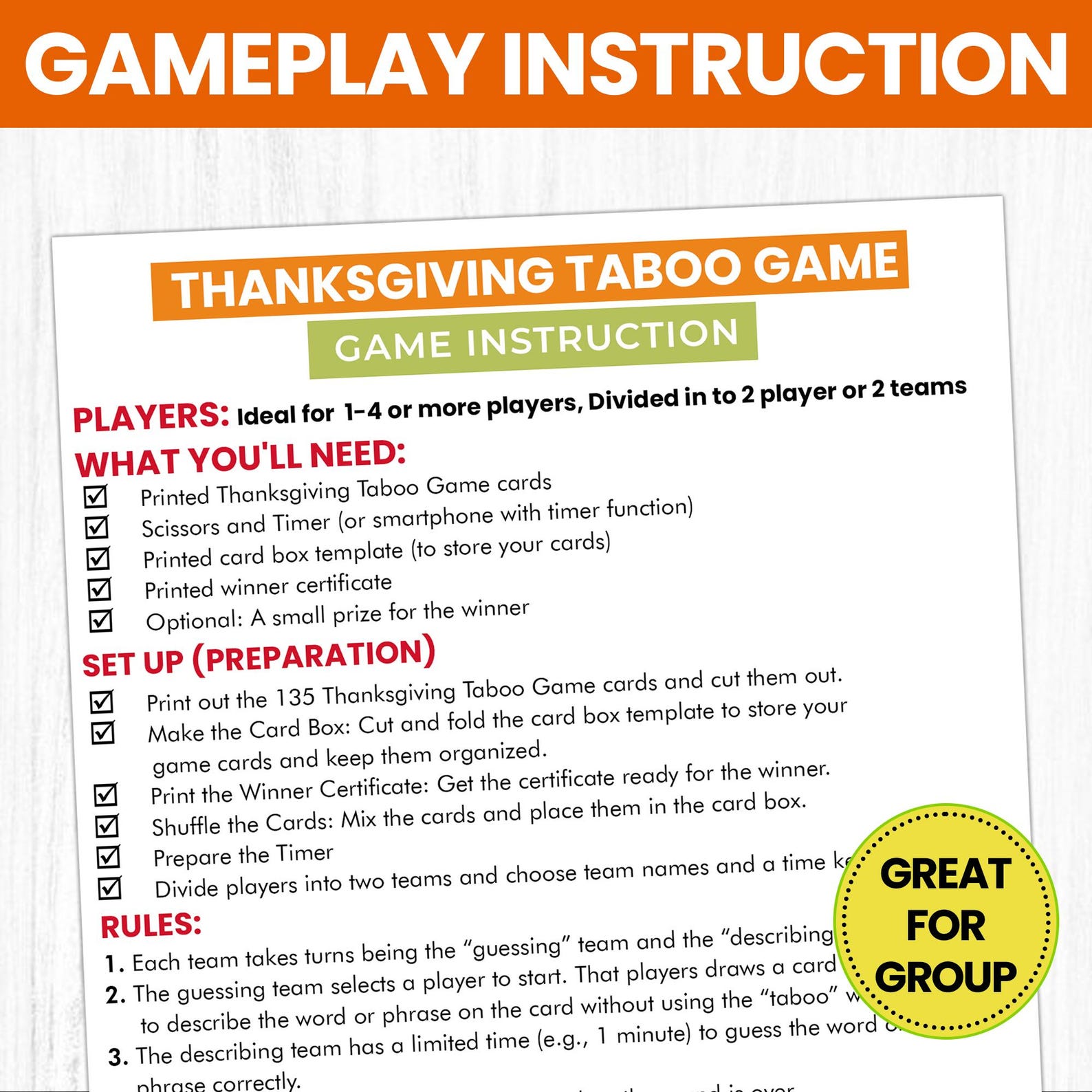 Thanksgiving Taboo Game, Fall Autumn Words Card Game, Family Reunion ...