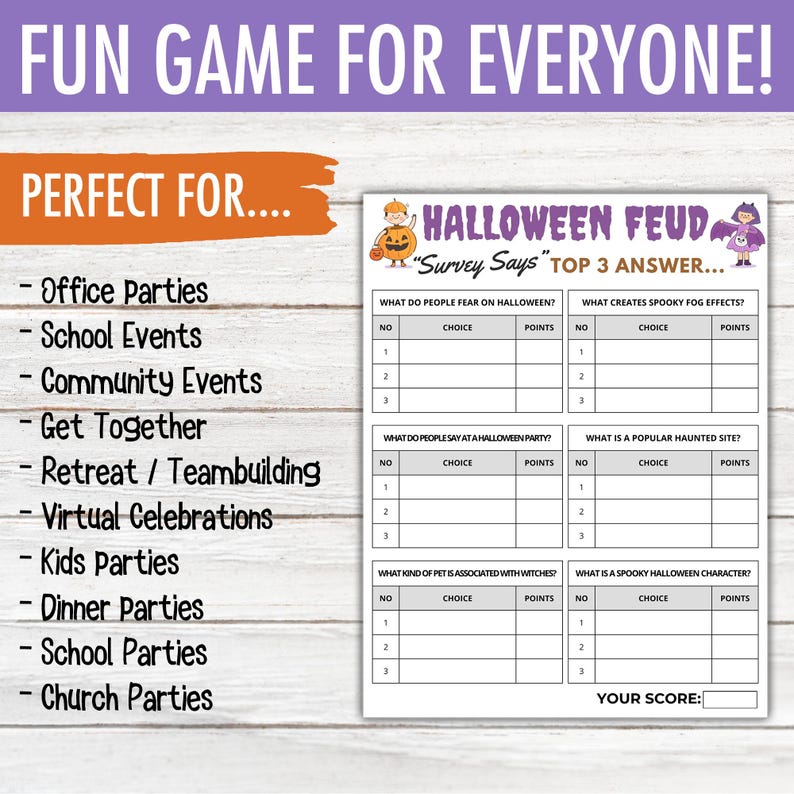 Halloween Friendly Feud Game | Office Party Halloween Game | Family ...