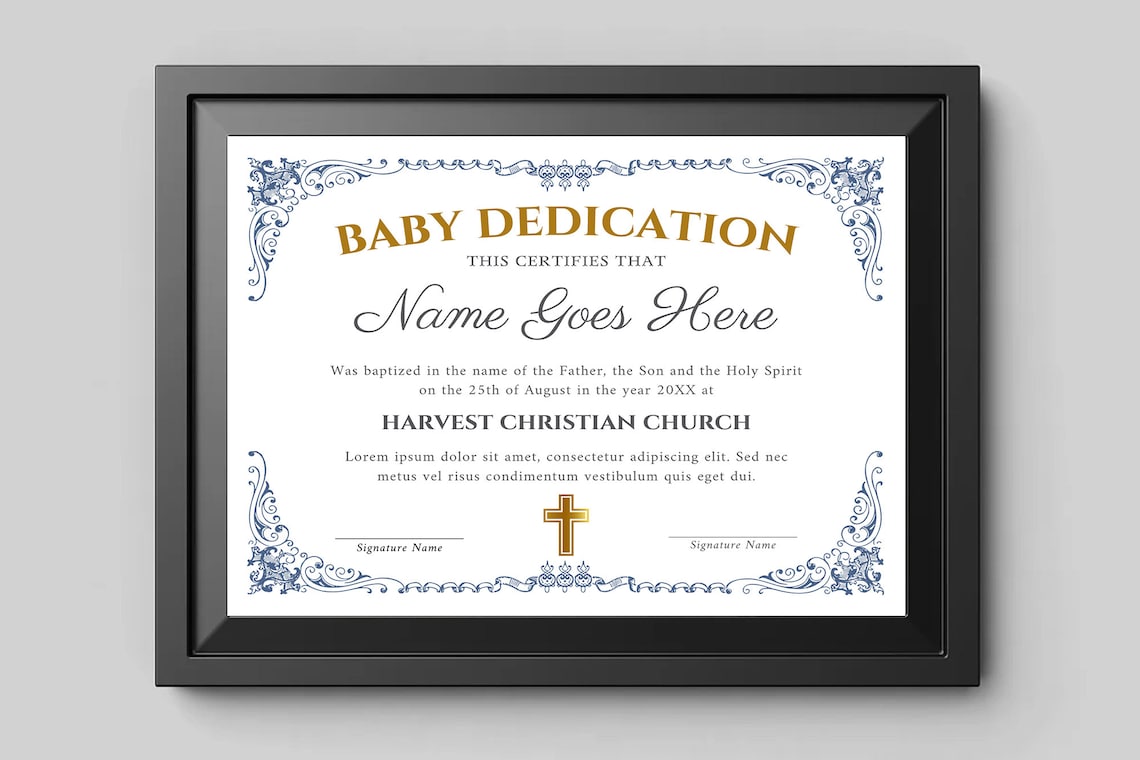 Editable Baby Dedication Certificate Template, Christening (digital ...