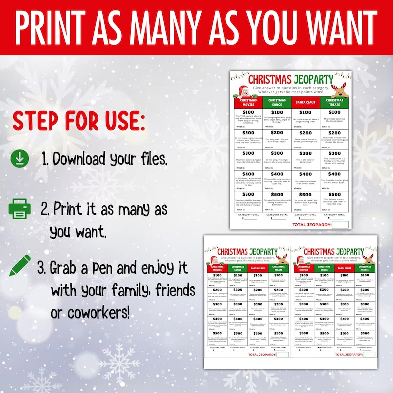 Christmas Jeopardy Game, Holiday Trivia (printable PDF) - Etsy