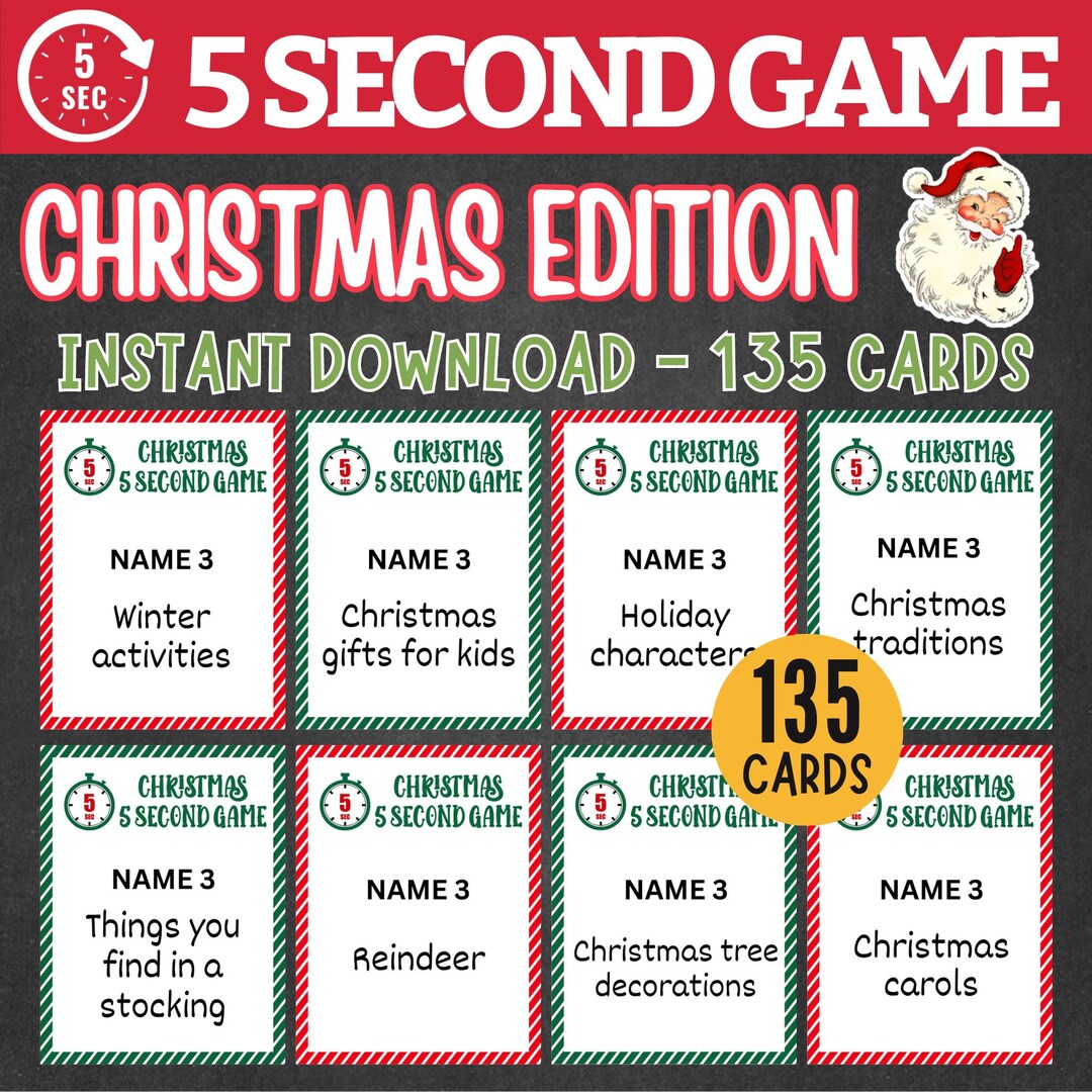 Christmas 5 Second Game, Printable Trivia, Family Party (digital ...