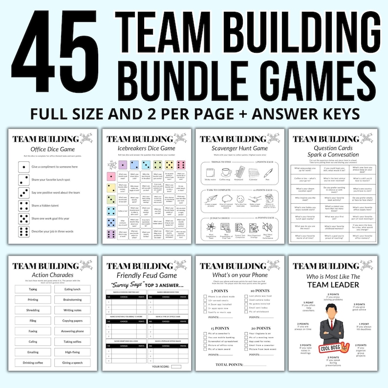 Team Building Games, 45 Office Icebreaker Activities (printable) - Etsy