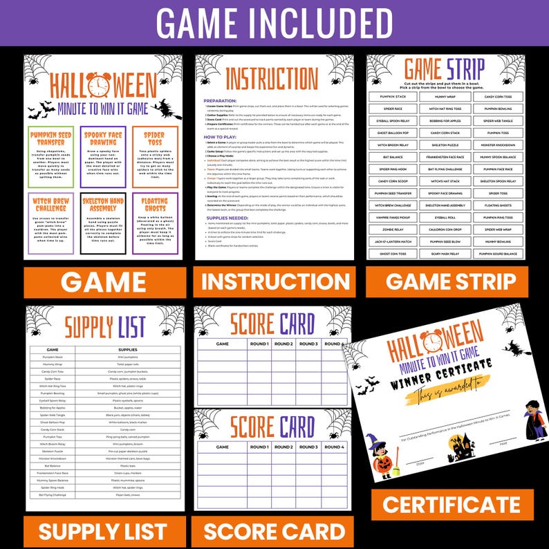 Halloween One Minute Games Bundle, Halloween Minute to Win It Games for ...