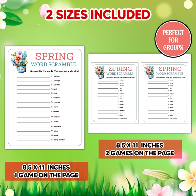 Spring Word Scramble Game Printable Springtime Games Party Games Spring ...