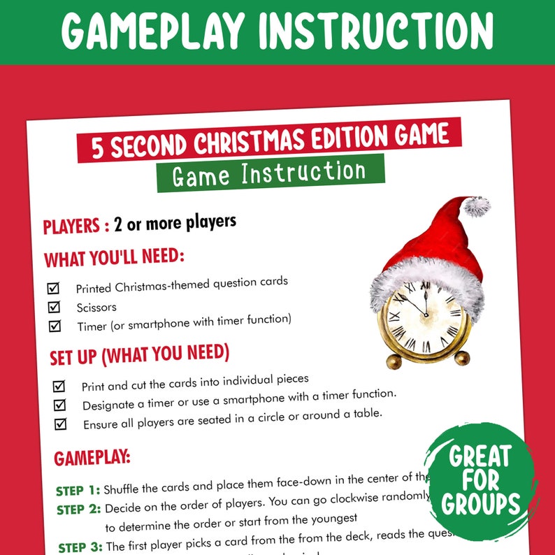 Christmas 5 Second Game Printable Christmas Game Christmas Holiday ...