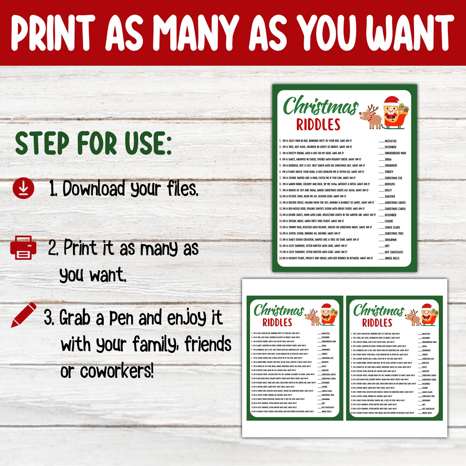 Christmas Riddles Game Printable, Christmas Party Game Kids, Christmas ...